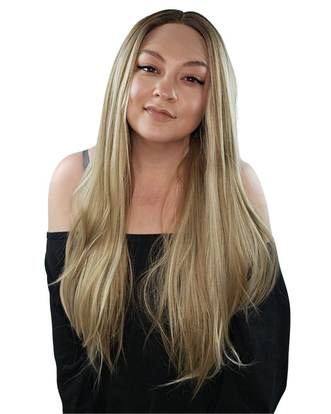Rooted Honey Blonde Highlights Glueless Preplucked Center T-part Futura ...