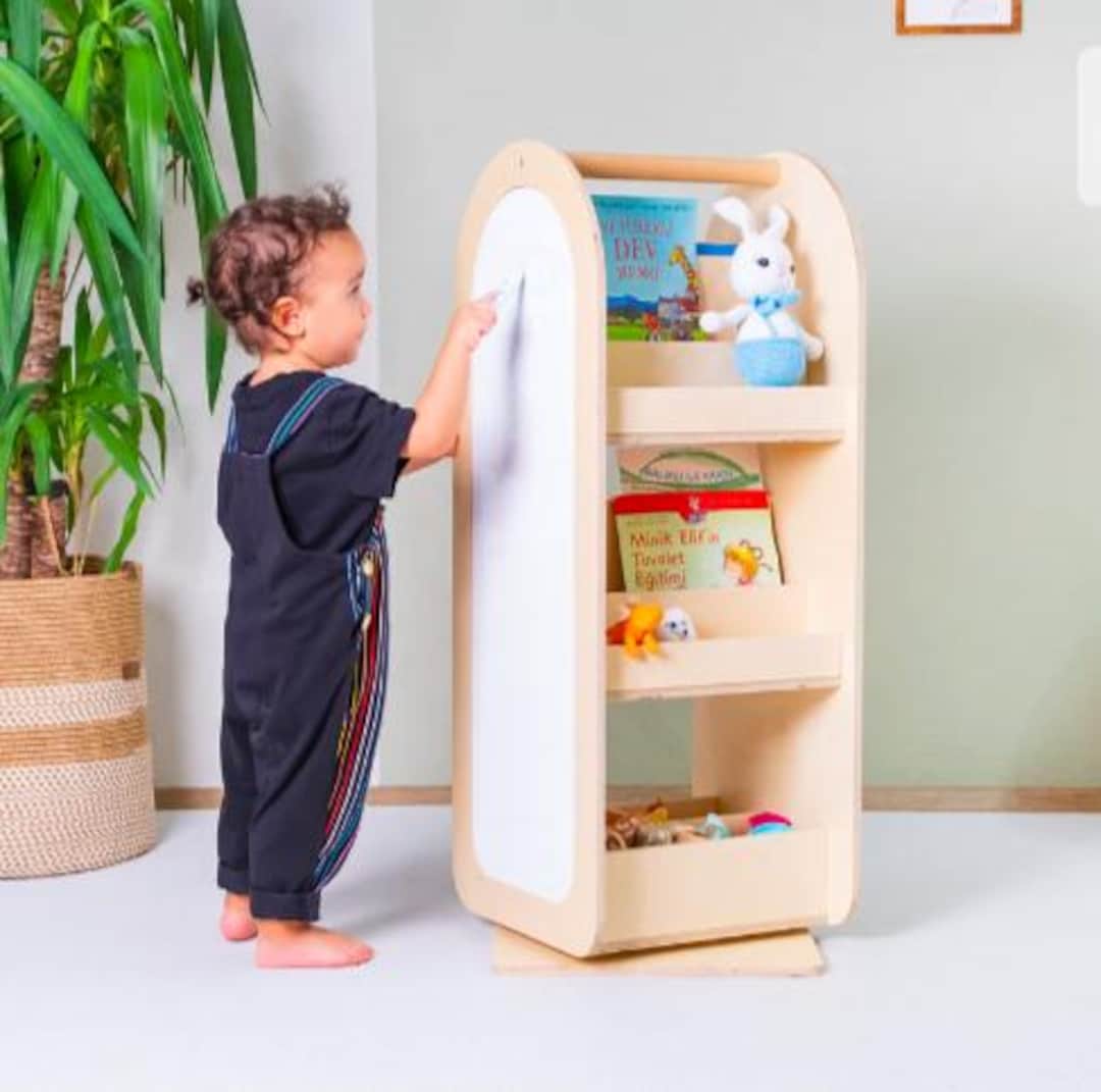 Montessori Revolving Bookcase With Writing Board - Educational Bookcase ...