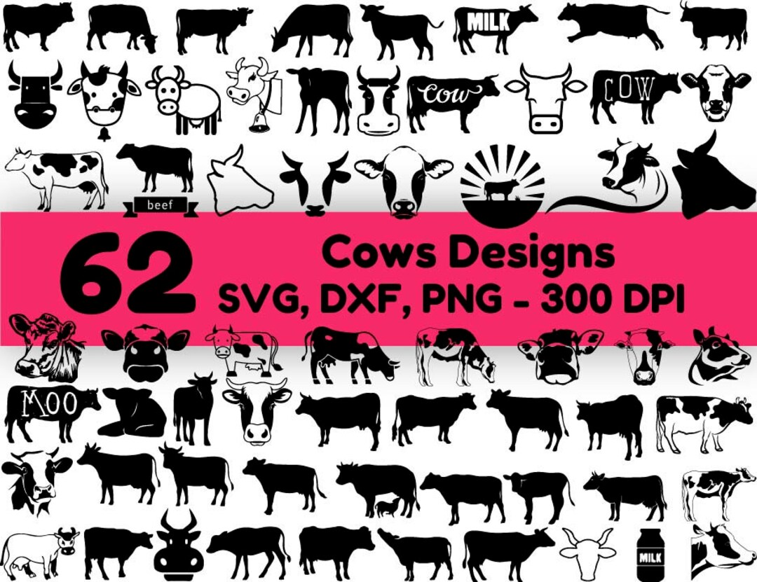 62 Cow Mega SVG Bundle, Cow Cut File, Cow Vector, Cow Clipart, Cow Head ...