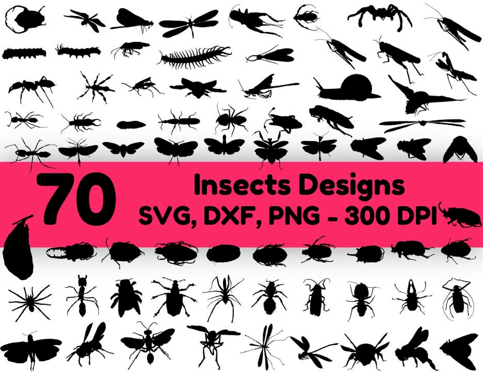 70 Insects Big SVG Bundle, Insect Cut File, Insect Clipart, Insect ...