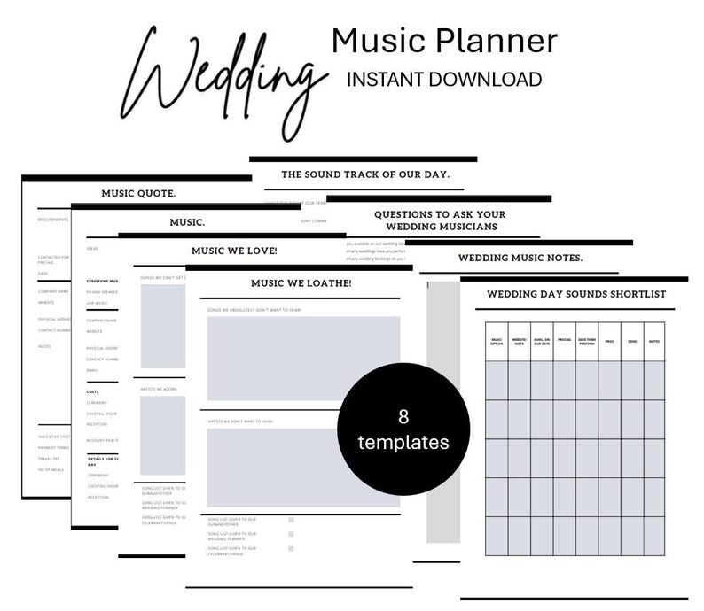 Wedding Music Planner | Black & White Minimalist Style | Editable ...