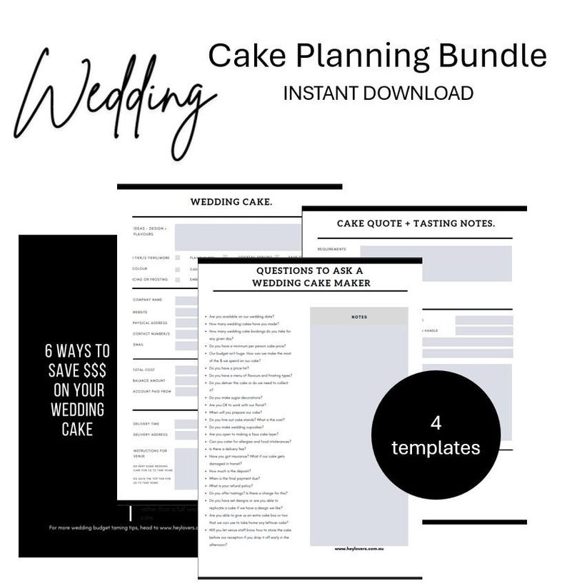 Wedding Cake Planner | Black & White Minimalist Style | Editable ...