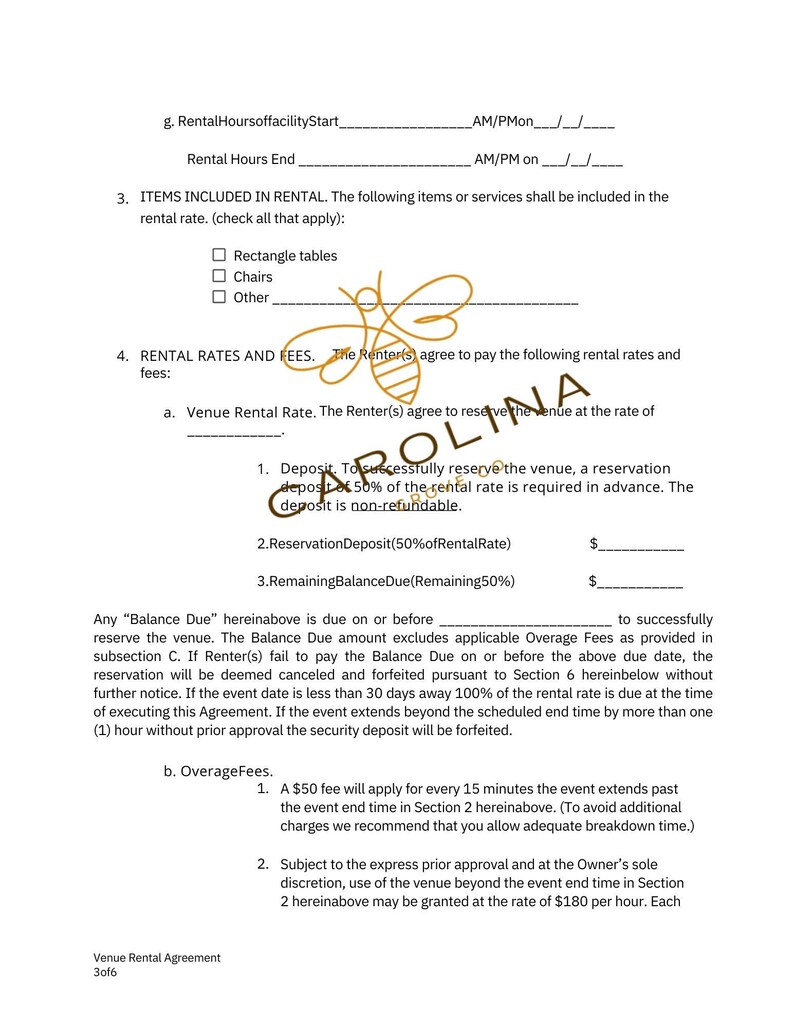 Venue Rental Agreement - Etsy