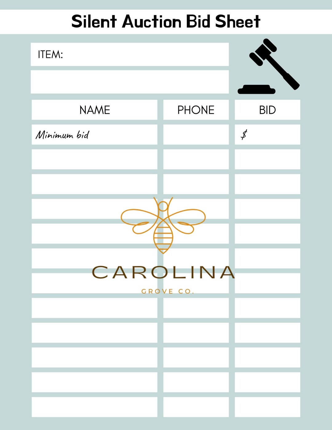 Silent Auction Bid Worksheet. PDF - Etsy