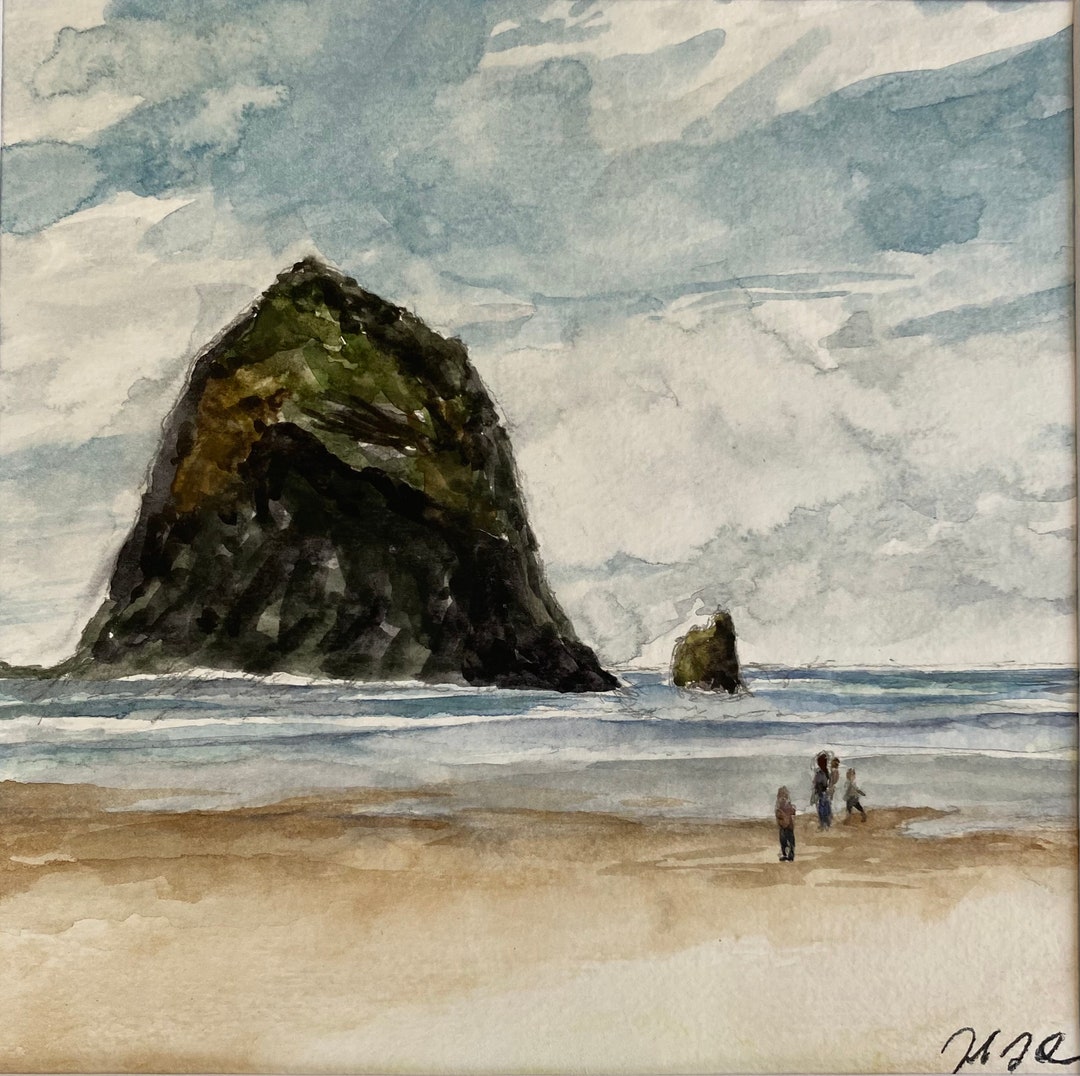 Original Watercolor Painting of Haystack Rock in Oregon - Etsy