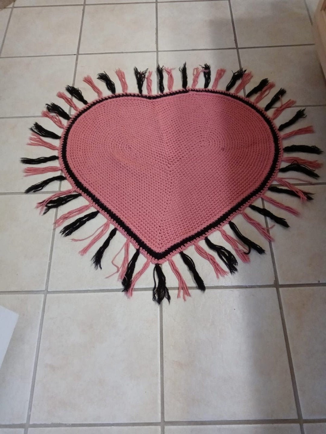 Pink Heart Shaped Handmade Crochet Rug - Etsy