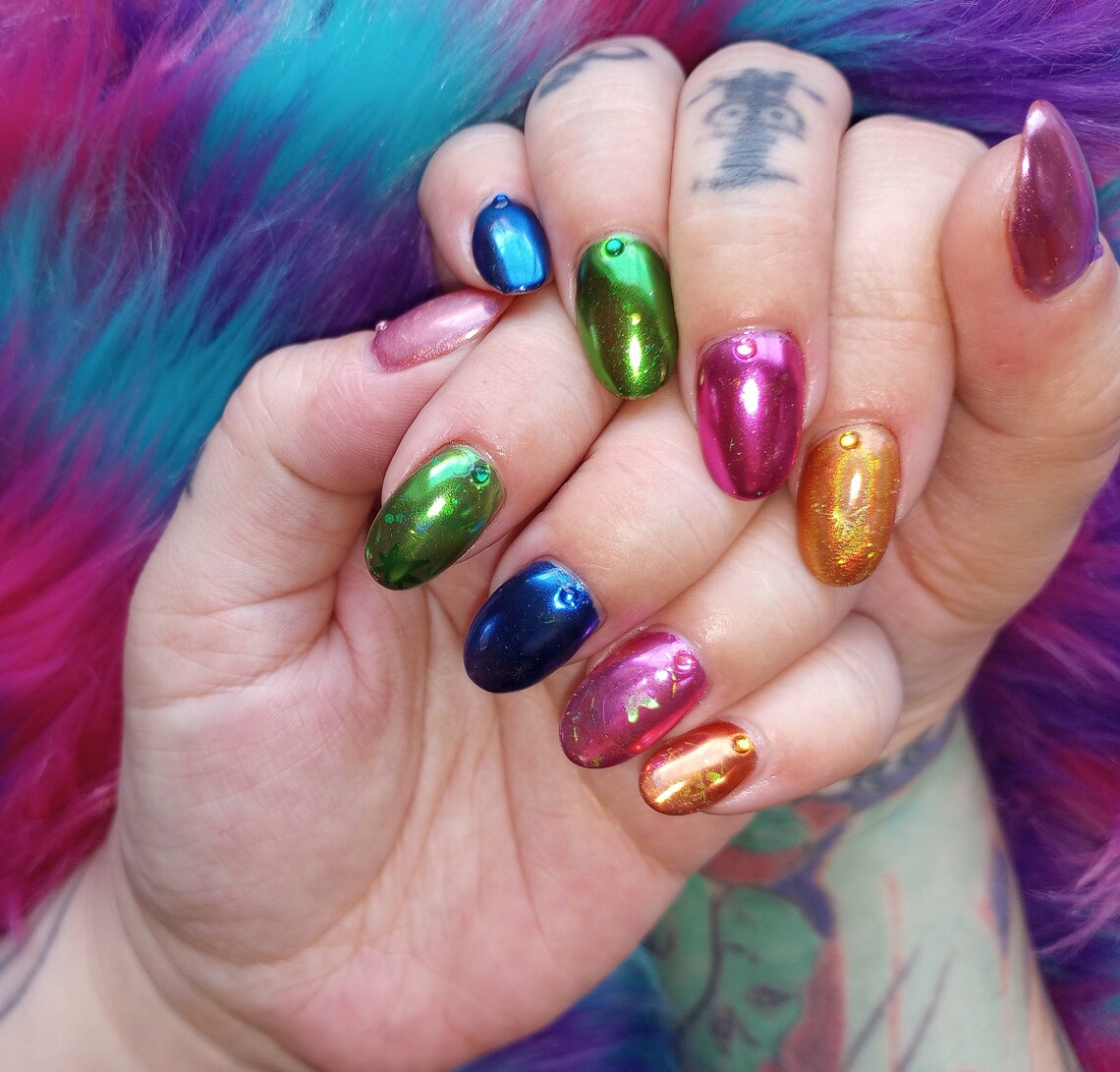 Multi Color Chrome Nails - Etsy