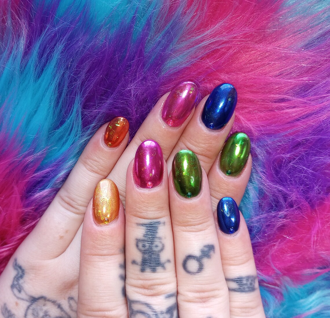 Multi Color Chrome Nails - Etsy