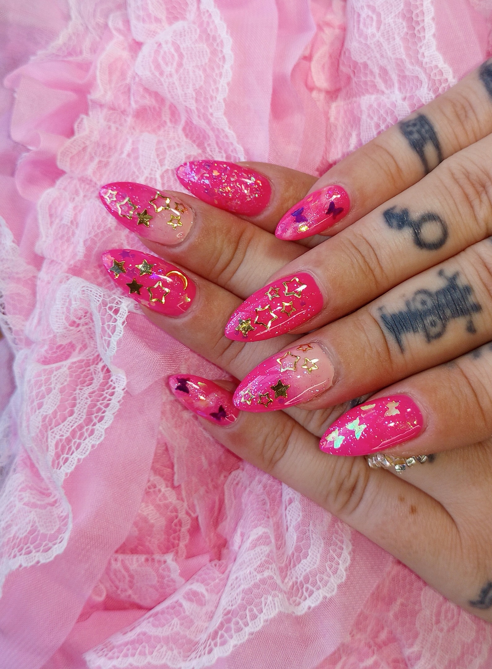 Barbie Pink Star Nails - Etsy