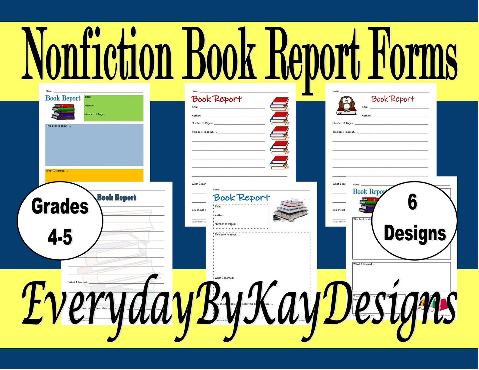 Nonfiction Book Report Forms PRINTABLES ~ Grades 4 - 5 ~ for Class ...