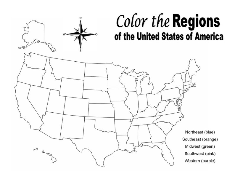 U.S. Geography Map Worksheets PRINTABLE for Elementary School Students ...