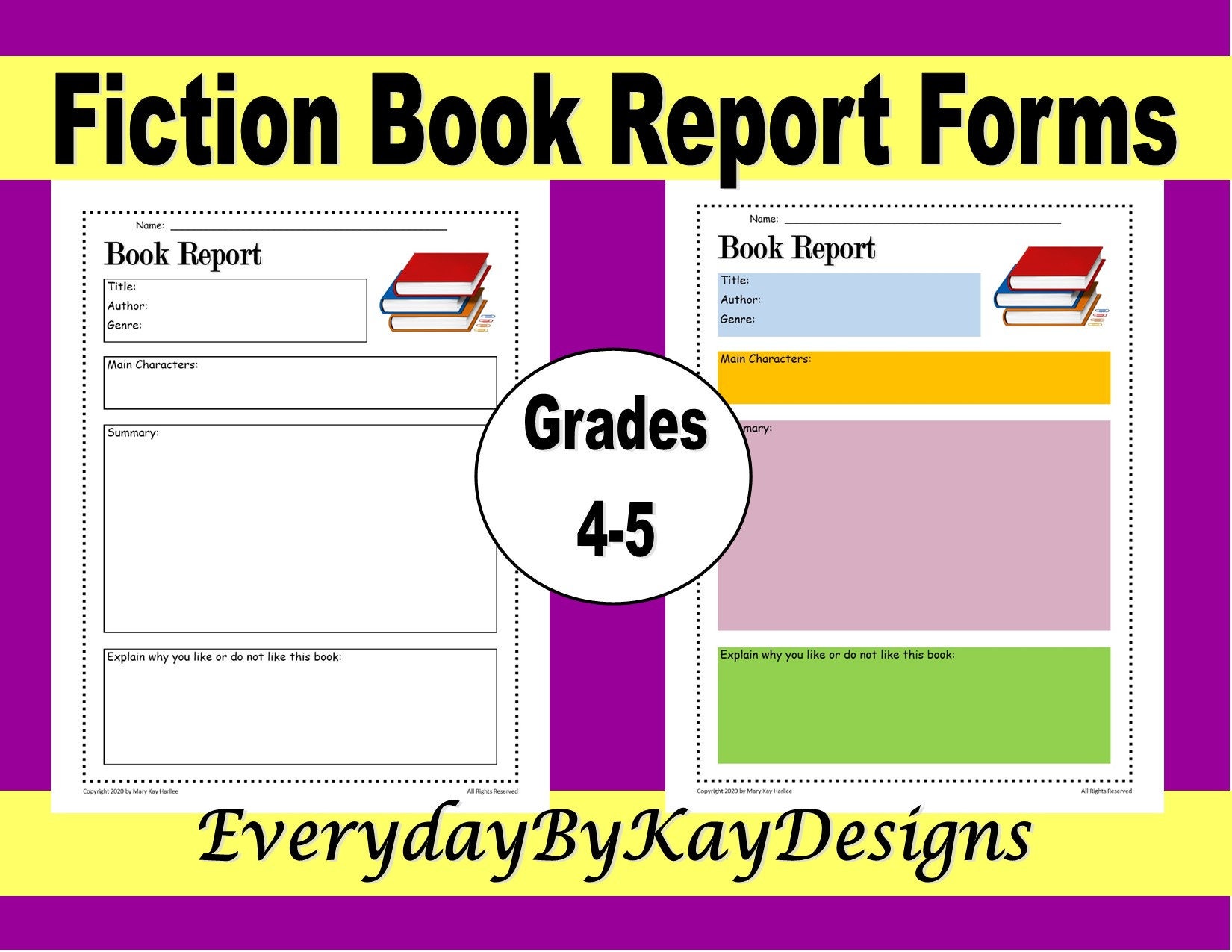 Fiction Book Report Forms PRNTALBES ~ Grades 4-5 ~ for Class Rooms ...