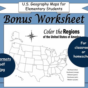 U.S. Geography Map Worksheets PRINTABLE for Elementary School Students ...