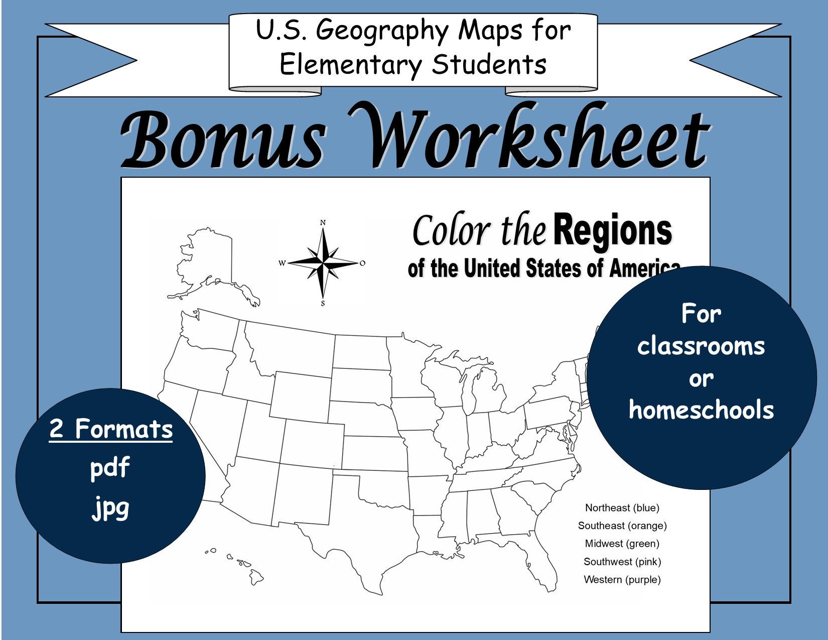 U.S. Geography Map Worksheets PRINTABLE for Elementary School Students ...
