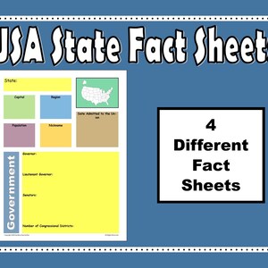 USA State Fact Sheets PRINTABLES ~ Grades 6 - 8 ~ for Homeschools or ...