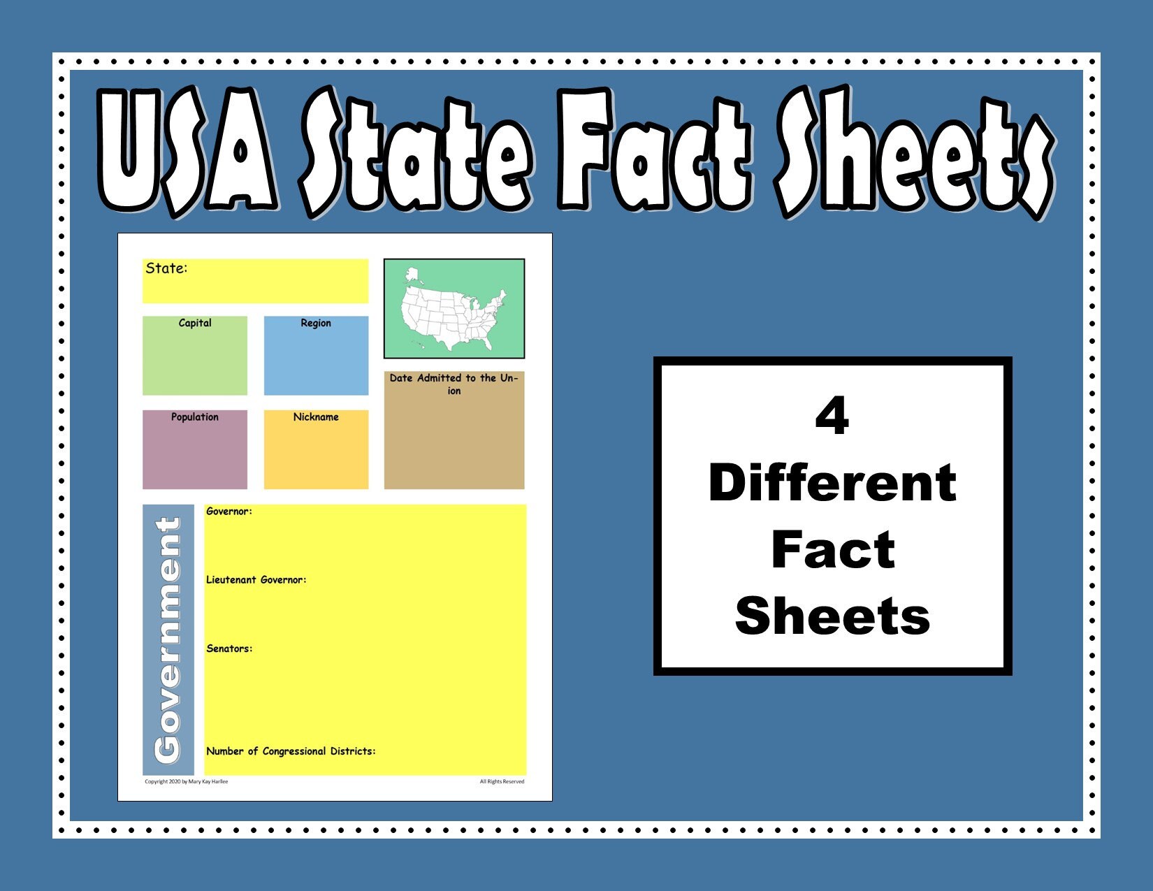 USA State Fact Sheets PRINTABLES ~ Grades 6 - 8 ~ for Homeschools or ...