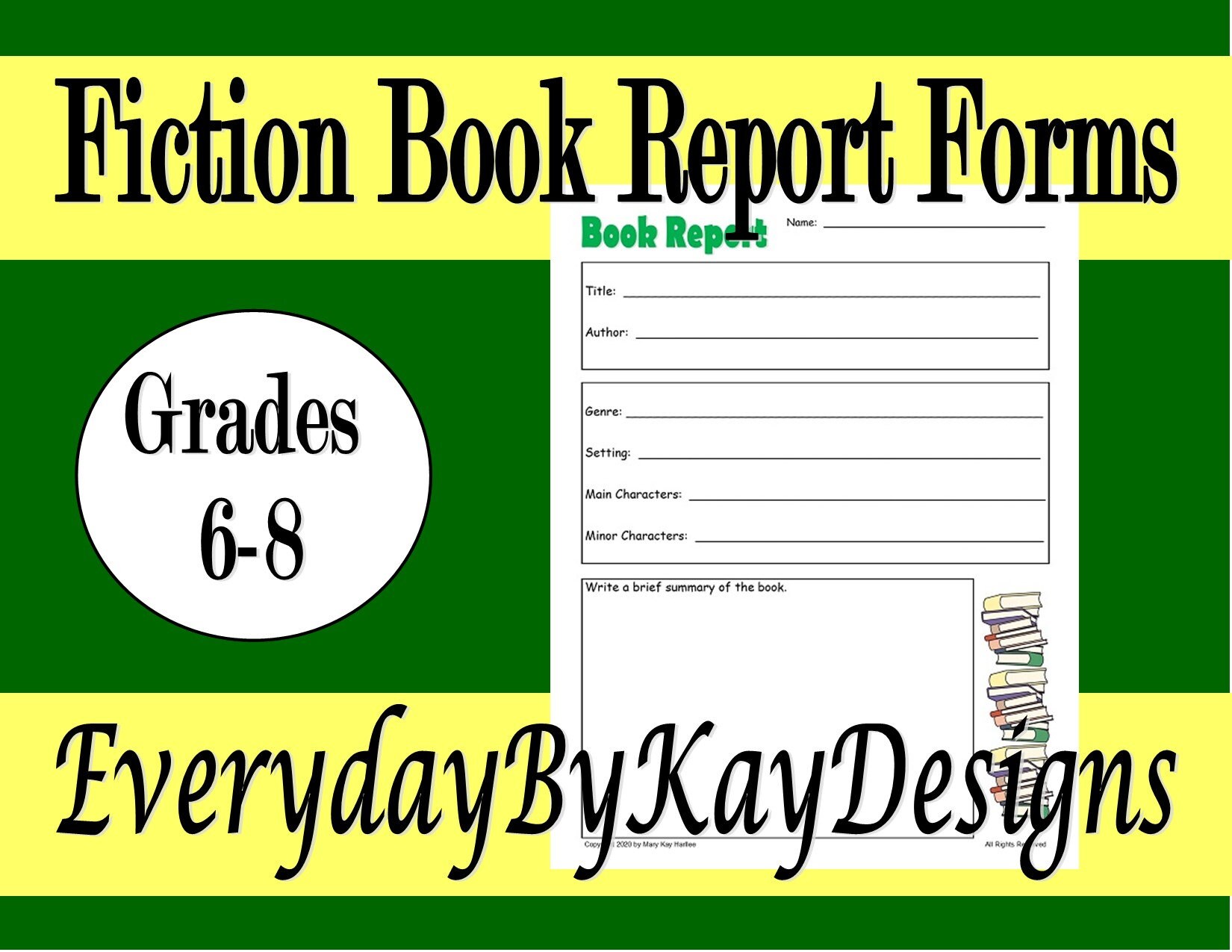 Fiction Book Report Forms PRINTBLES Grades 6 Through 8 for Class Rooms ...