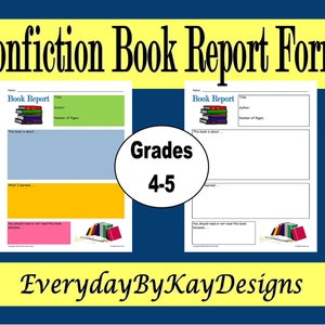 Nonfiction Book Report Forms PRINTABLES Grades 4 5 for | Etsy