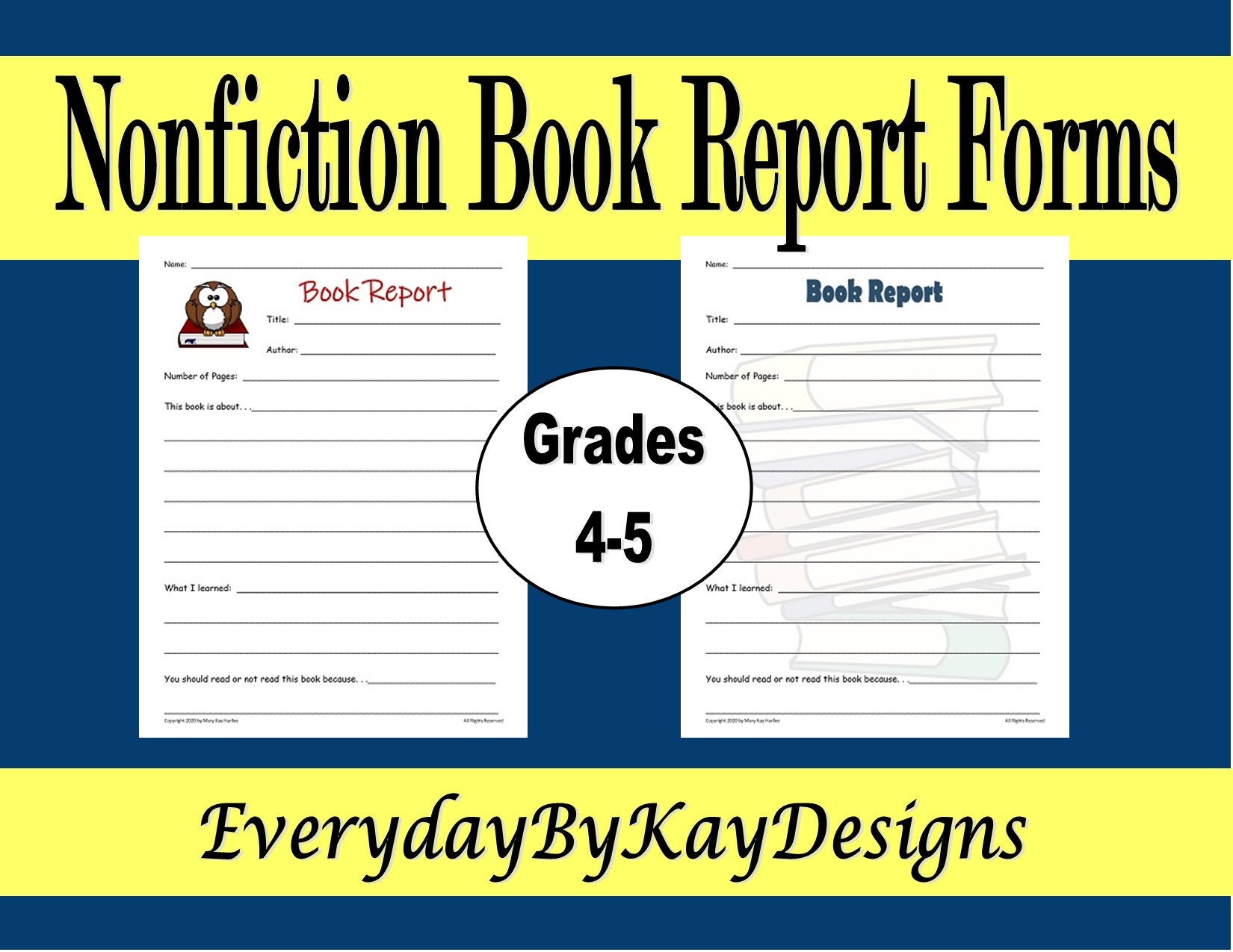 Nonfiction Book Report Forms PRINTABLES ~ Grades 4 - 5 ~ for Class ...