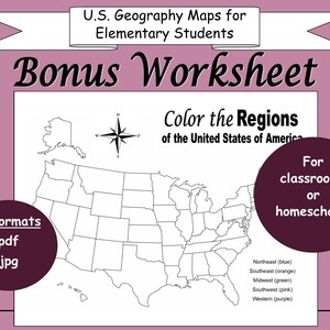 U.S. Geography Map Worksheets PRINTABLES for Elementary School ...