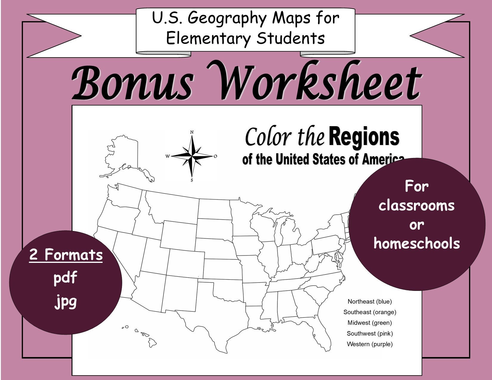 U.S. Geography Map Worksheets PRINTABLES for Elementary School ...