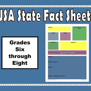 USA State Fact Sheets PRINTABLES ~ Grades 6 - 8 ~ for Homeschools or ...