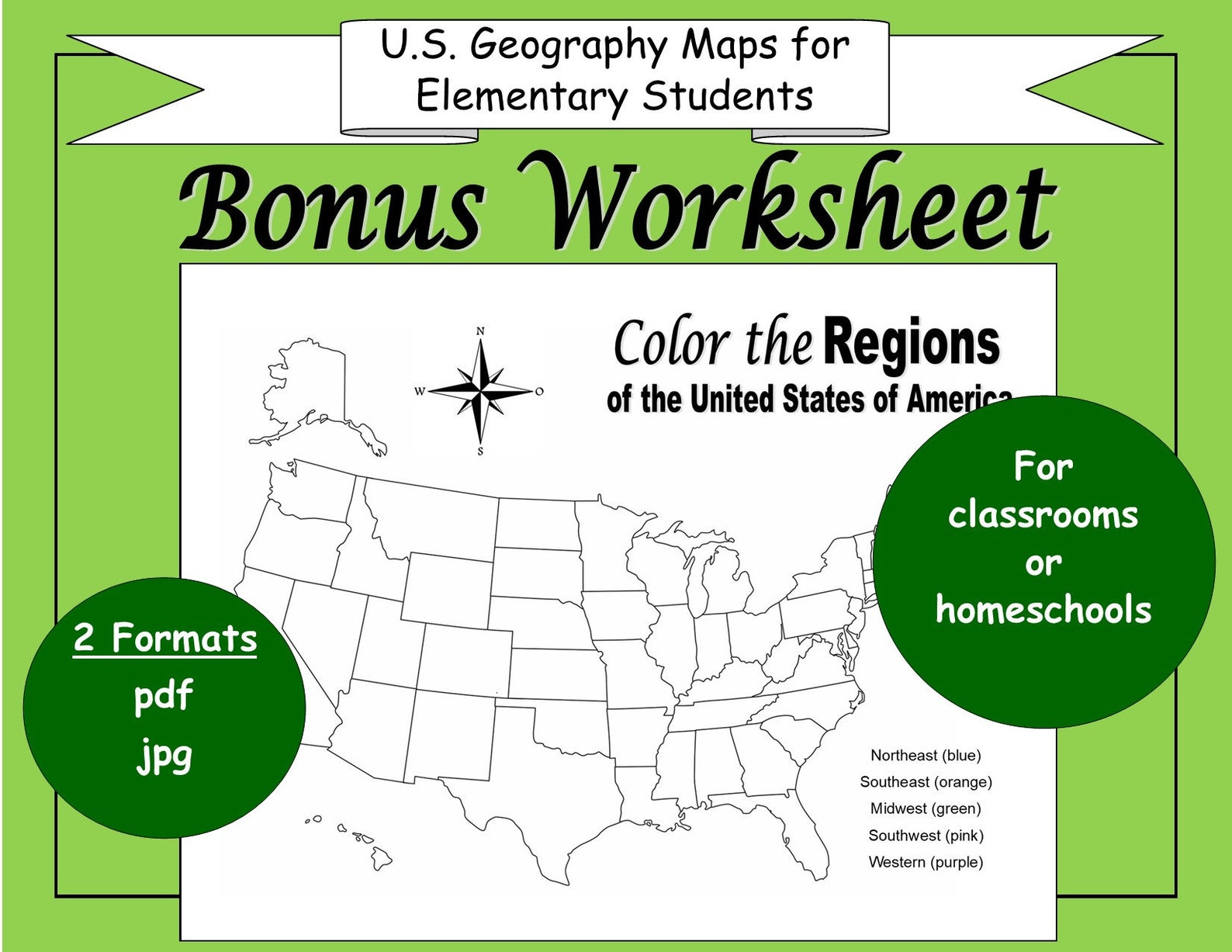 U.S. Geography PRINTABLE Map Worksheets for Elementary School Students ...