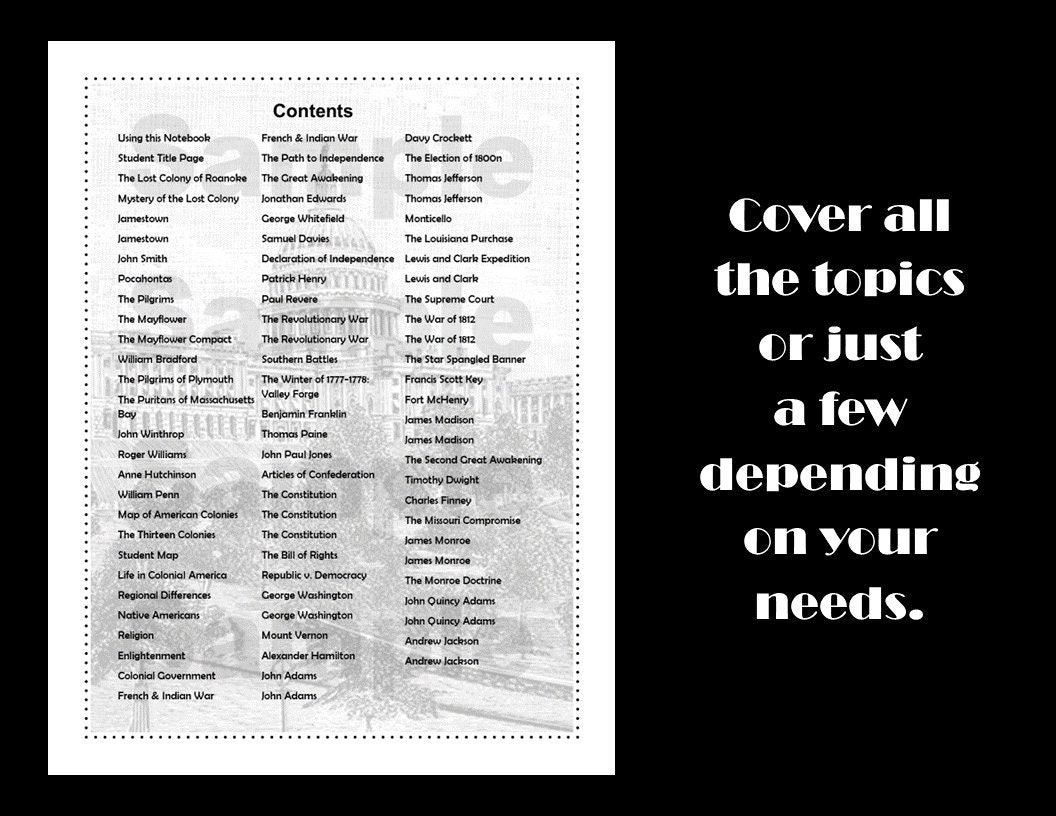 American History Notebooking Pages Covering Colonization to ...