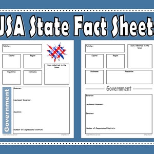 USA State Fact Sheets PRINTABLES ~ Grades 6 - 8 ~ for Homeschools or ...