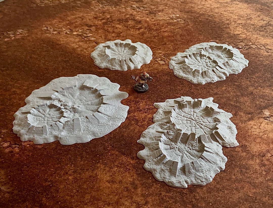 4 Battlefield Craters ++ 28mm Tabletop Sci Fi Wargaming Terrain Scenery ...