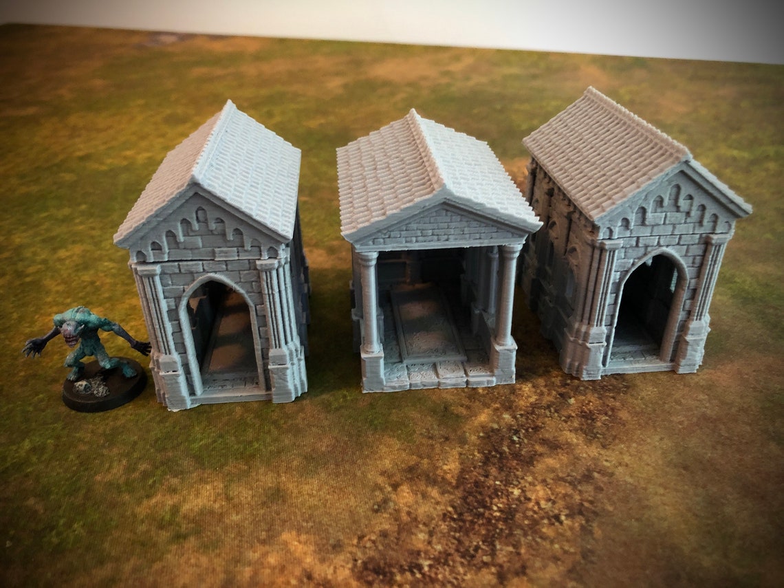 Graveyard Mausoleums + 28mm Cemetery Headstones Wargaming Model Terrain ...