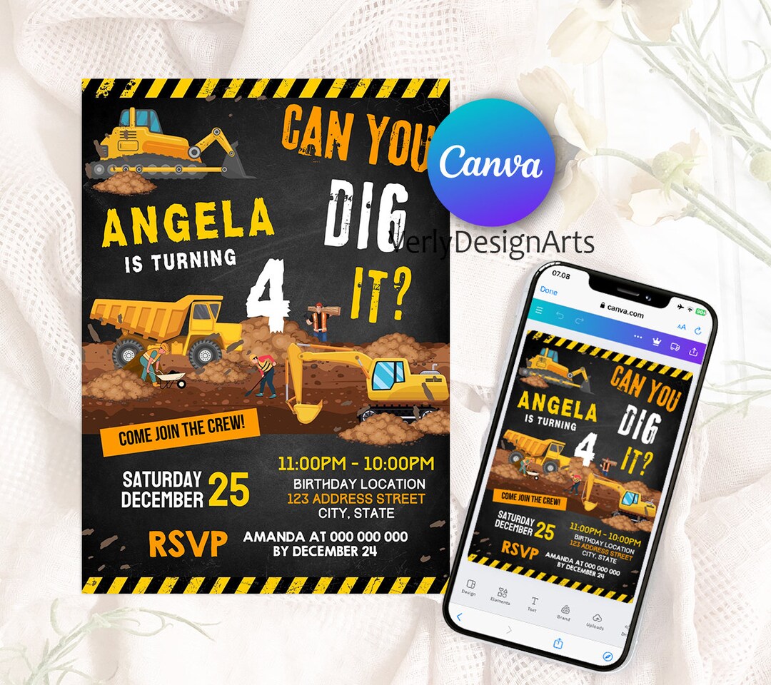 Construction Birthday Invitation, Dump Truck Party Invite, Boy Outdoor ...