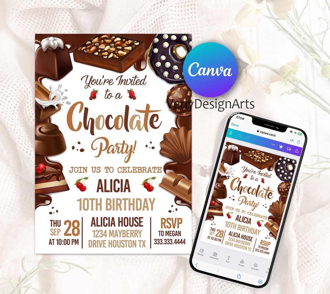 Chocolate Party Invitation, Chocolate Desserts Birthday Invitations ...