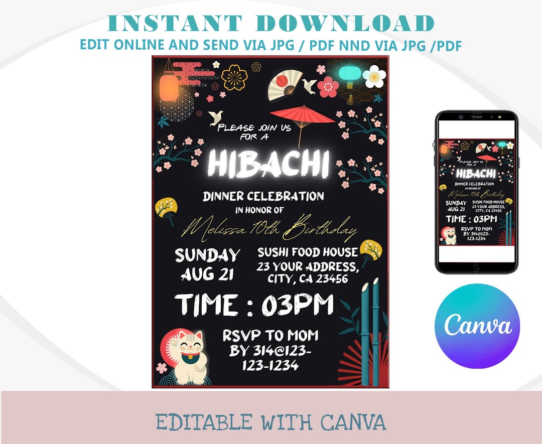 Hibachi Invitation Hibachi Birthday Invitation Japanese - Etsy