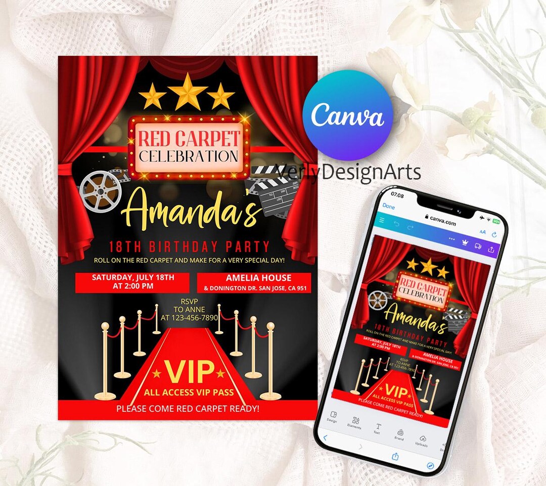 Red Carpet Birthday Invitation, Red Carpet Event Hollywood Invitation ...