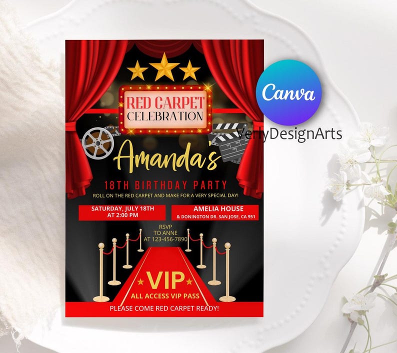 Red Carpet Birthday Invitation, Red Carpet Event Hollywood Invitation ...