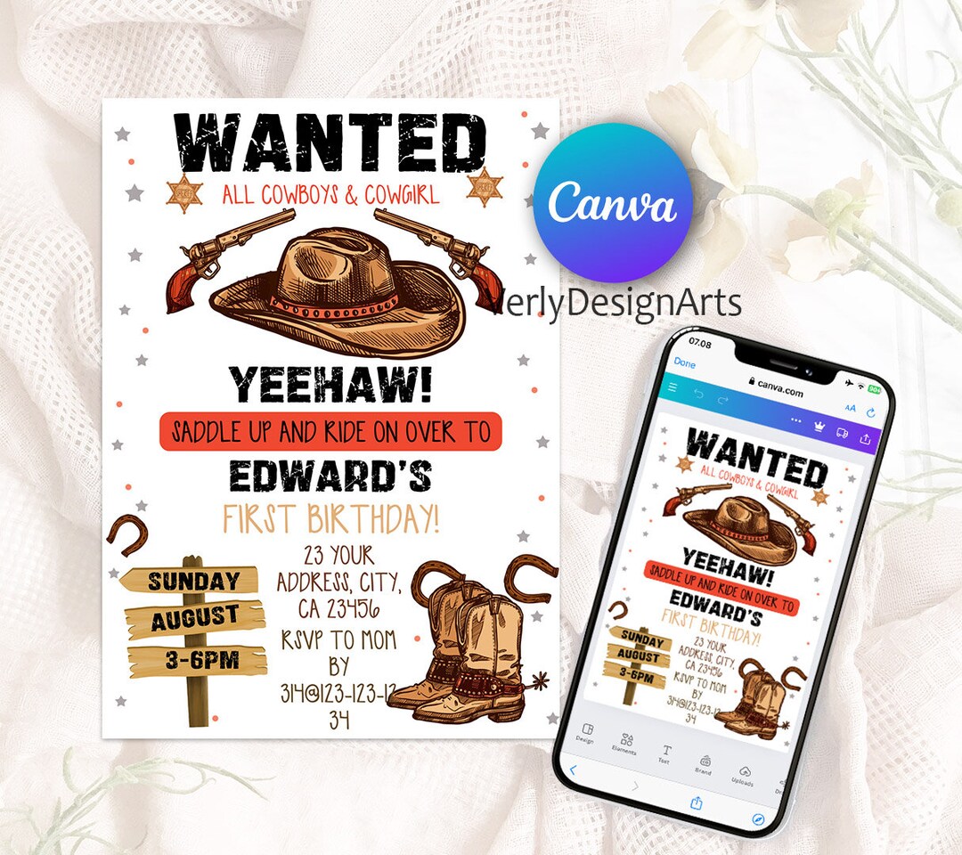 Wanted Poster Birthday Invitation, Western Birthday Party, Cowboy ...