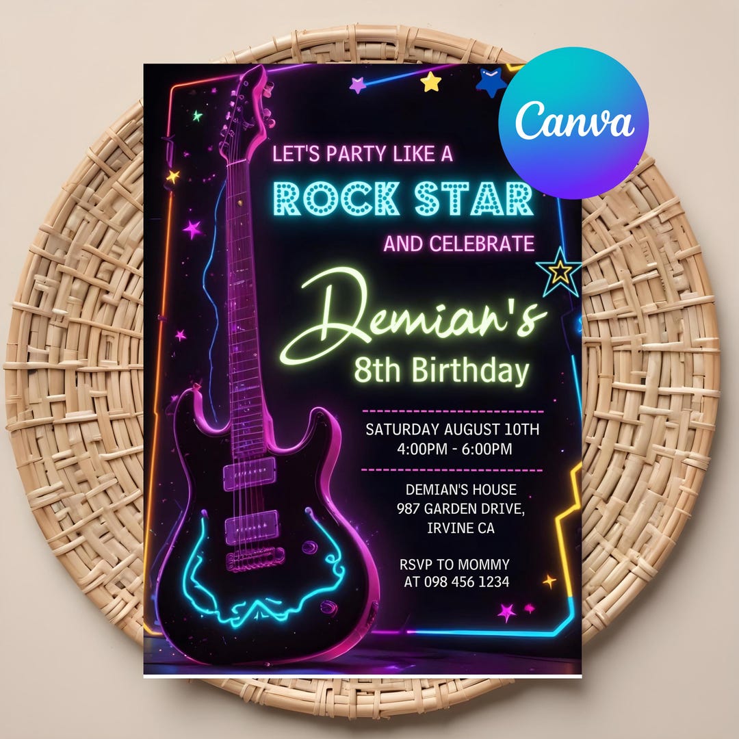 Rockstar Birthday Party Invitation, Music Birthday Party Invitation ...
