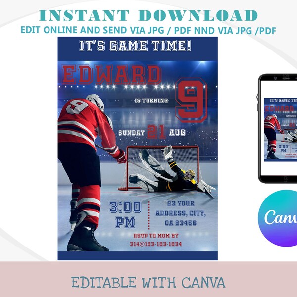 Hockey Birthday Invitation Digital Invitation - Etsy
