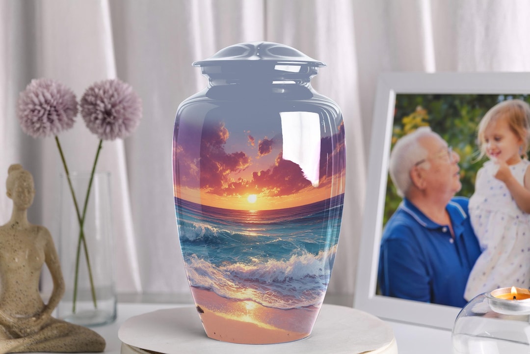Vibrant Beach Theme Ocean Sunset Cremation Urn for Ashes, Handcrafted ...
