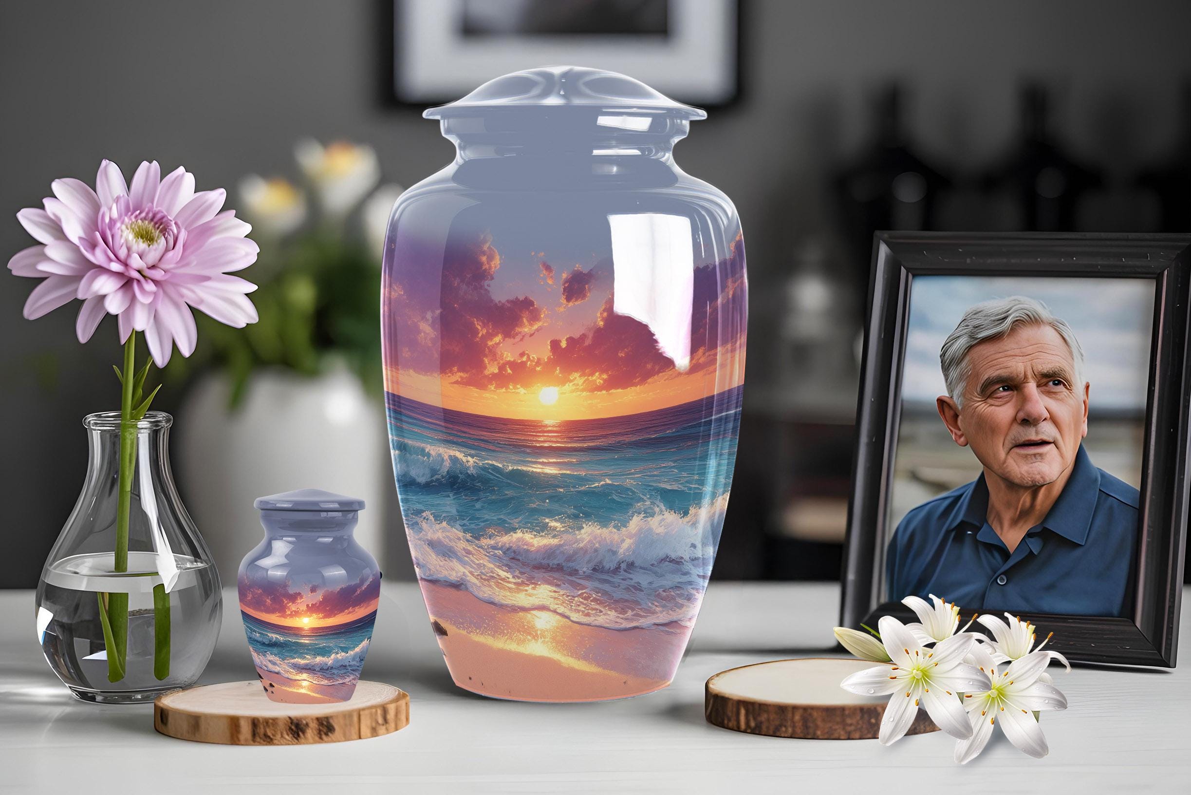 Vibrant Beach Theme Ocean Sunset Cremation Urn for Ashes, Handcrafted ...