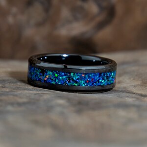 Cosmos Black Ceramic Ring | Ceramic Band | Opal Cosmic Ring | Eclectic ...
