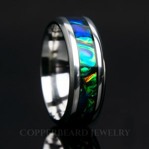 Dichrolam Titanium Ring Black Sea Dichroic Wedding Band Unique Colorful ...