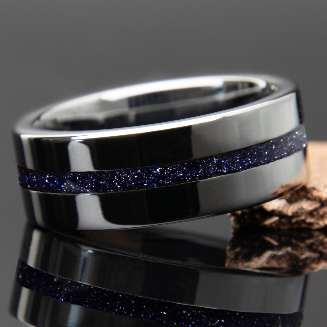 Blue Sandstone Center Line Ring | Blue Goldstone Ring | Sandstone ...