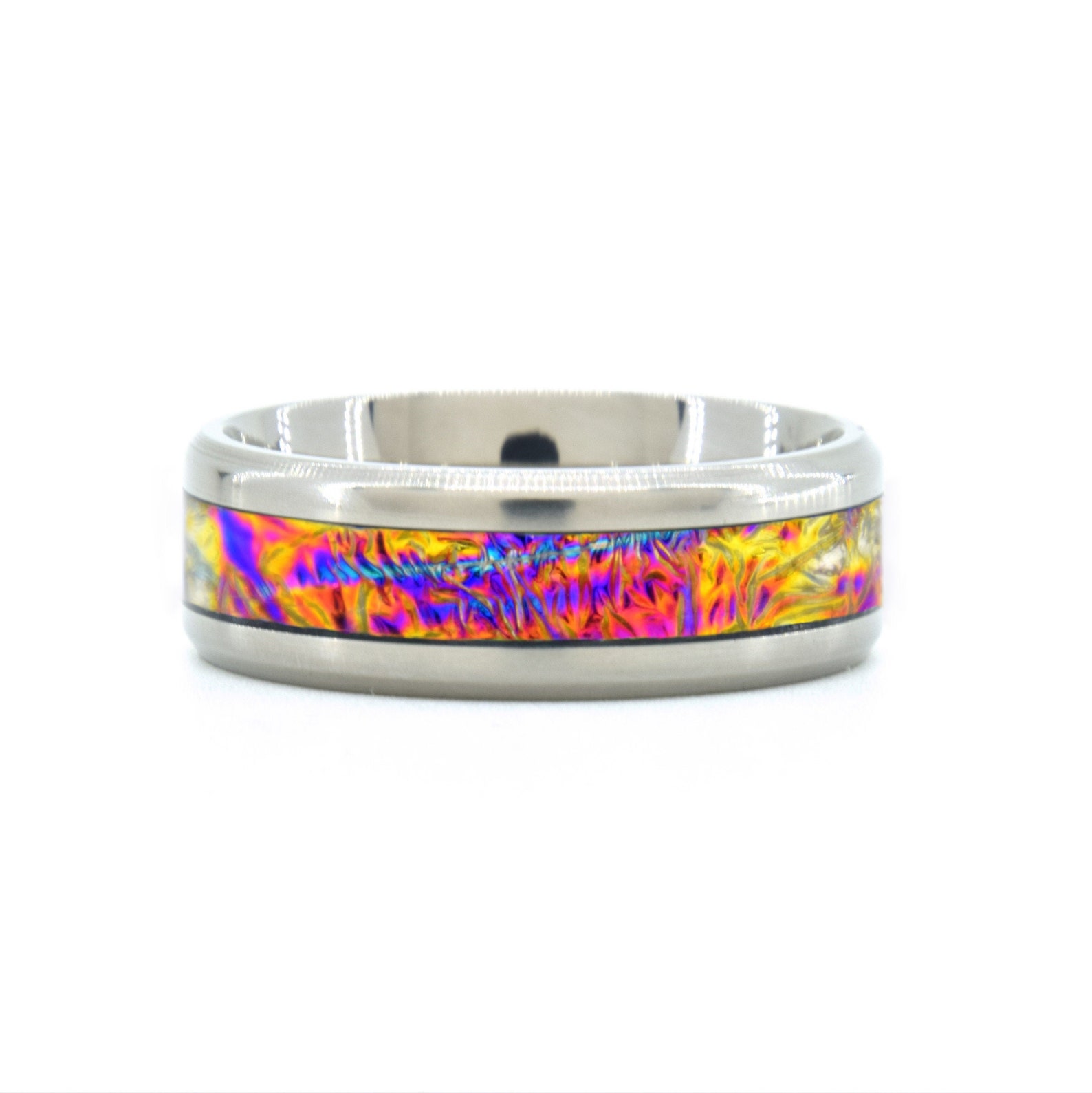 Dichrolam Titanium Ring Titanium Burl Style Dichroic Band - Etsy