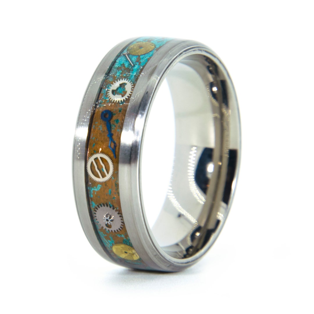 Steampunk Ring: Patinated Copper & Titanium Band With Gears - Etsy