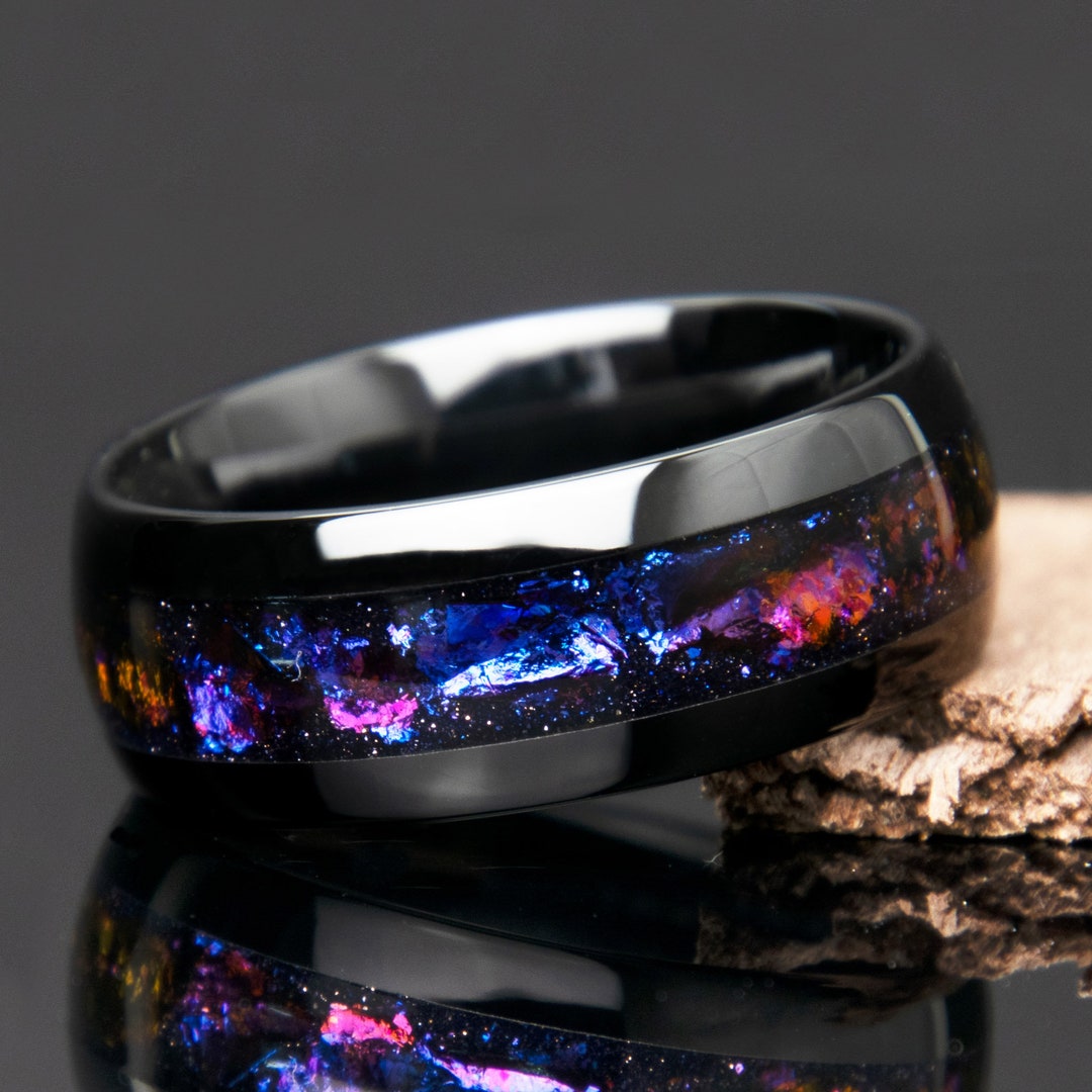 Black Galaxy Ring | Cosmos Inspired Ring | Black Ceramic Wedding Band ...
