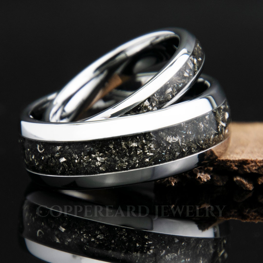 His and Hers Tungsten Meteorite Ring Set Matching Rings - Etsy