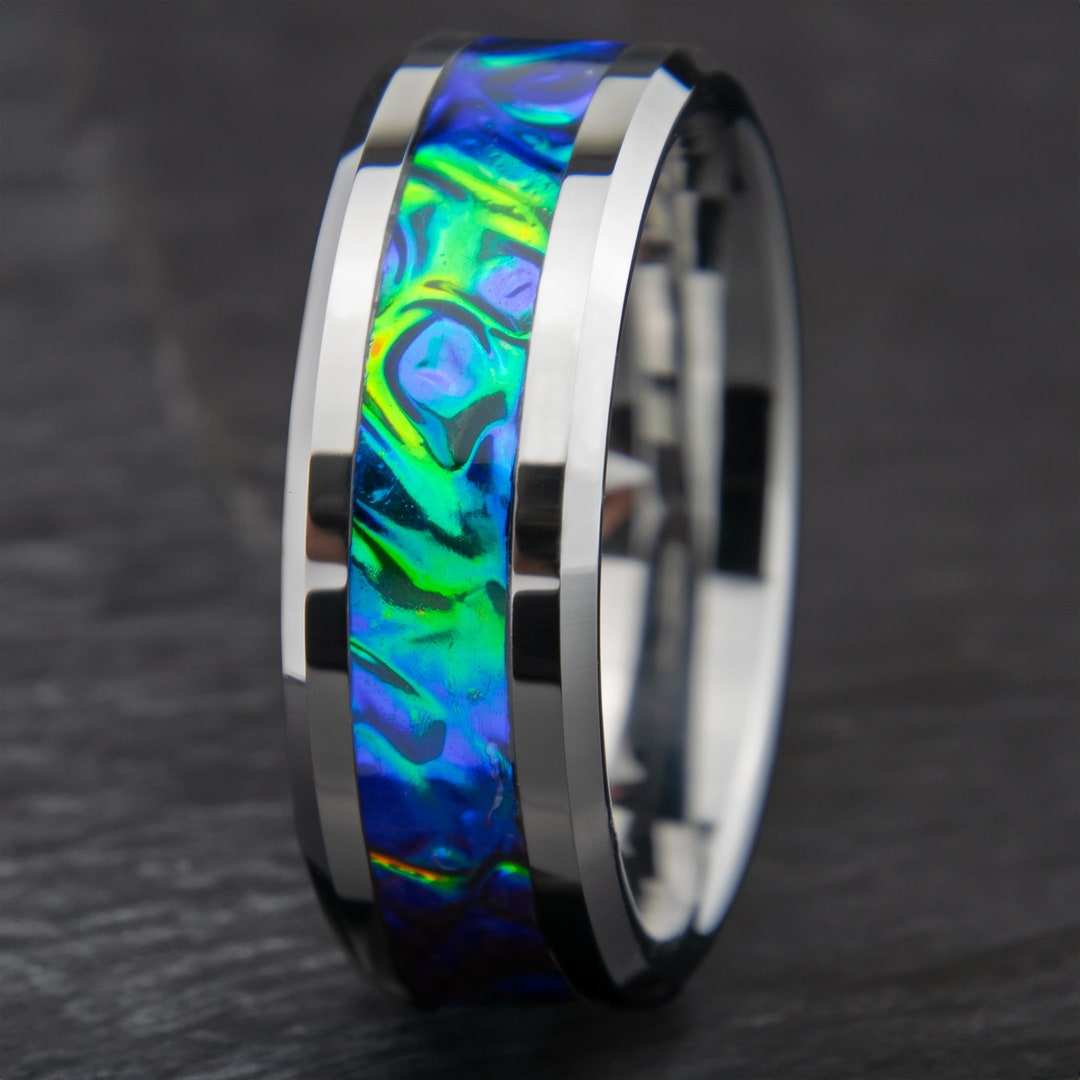 Dichrolam Titanium Ring | Black Sea | Dichroic Wedding Band | Unique ...