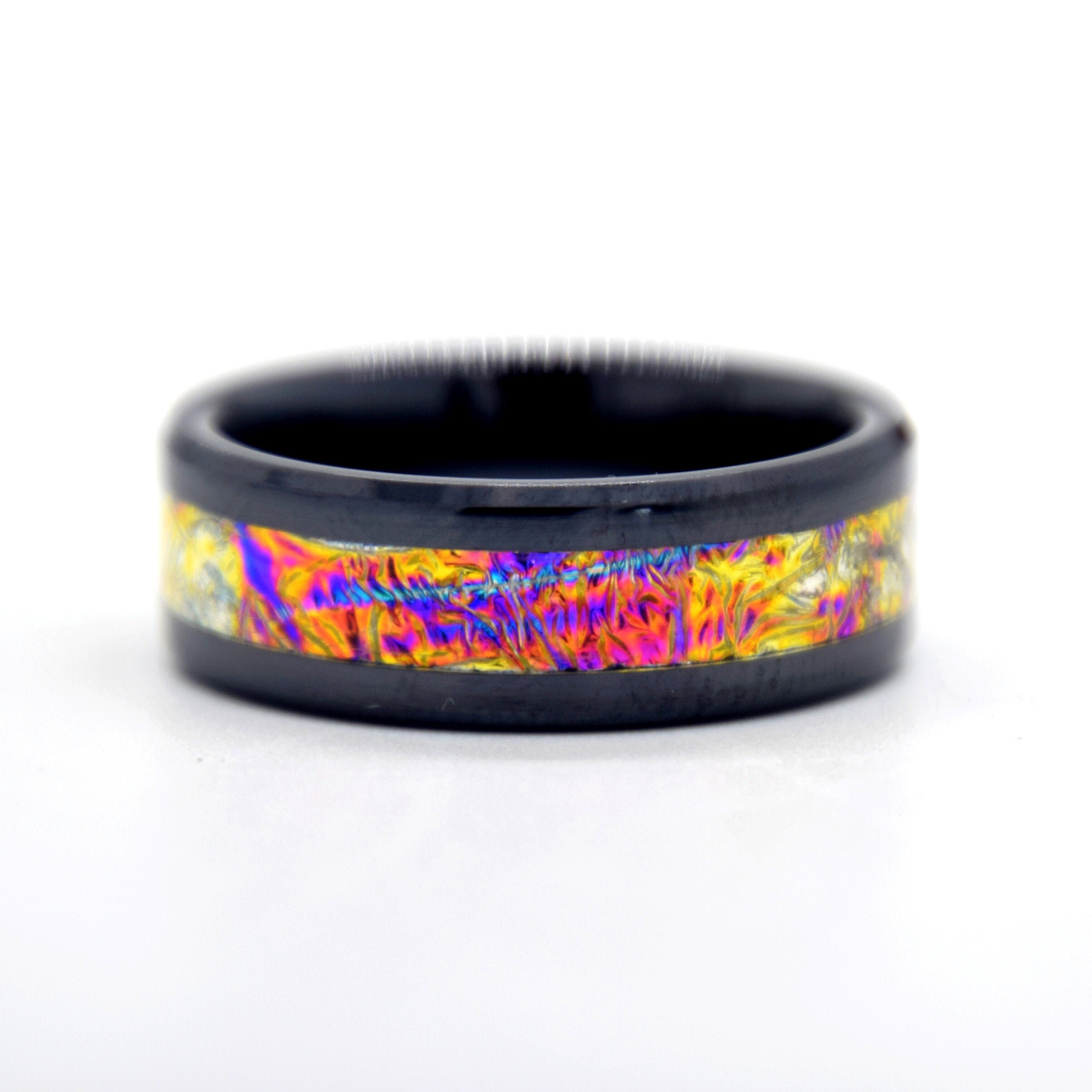 Dichrolam Black Ceramic Ring Titanium Burl Dichroic Band | Etsy
